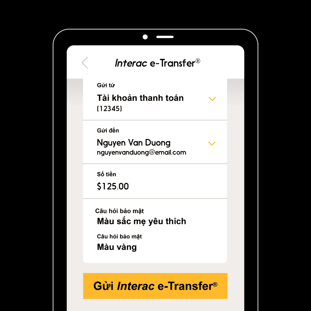 Cách gửi tiền bằng INTERAC e-Transfer - Interac